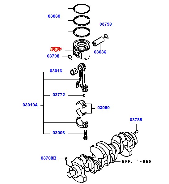 Поршень Fuso Canter FE85 (STD) (E4) (1 цилиндр) (пальцы + замки ...